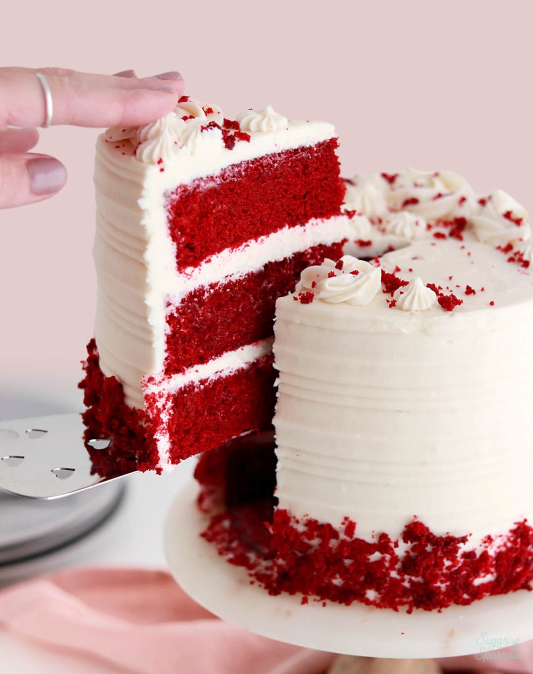 Red Velvet Cake with Cream Cheese Frosting - Sugar & Sparrow